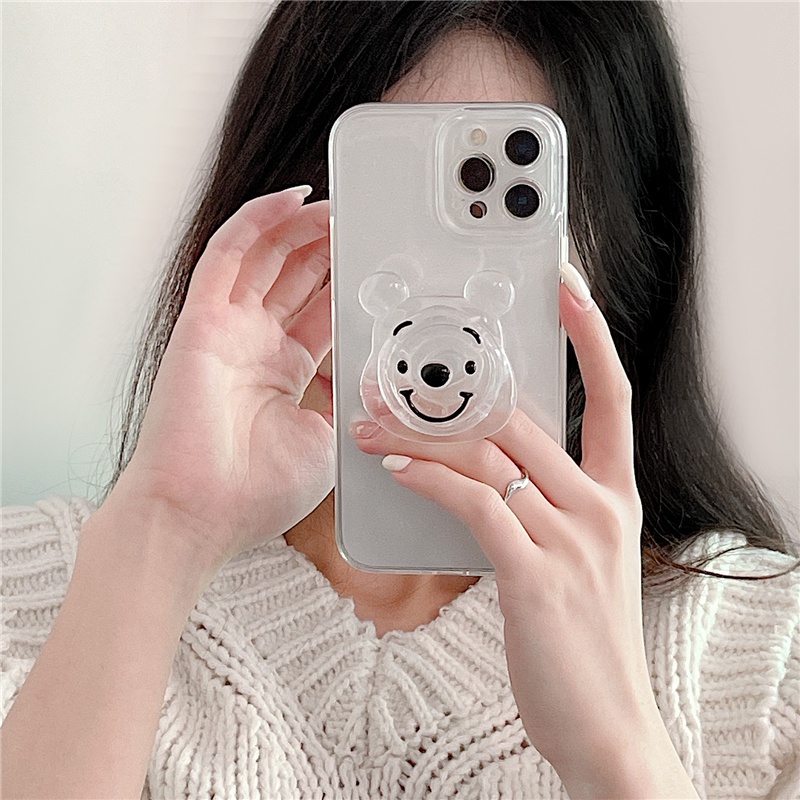 Capa Flexível Ursinho Pooh Com Glitter Popsocket Para iPhone 8 7 Plus X ...