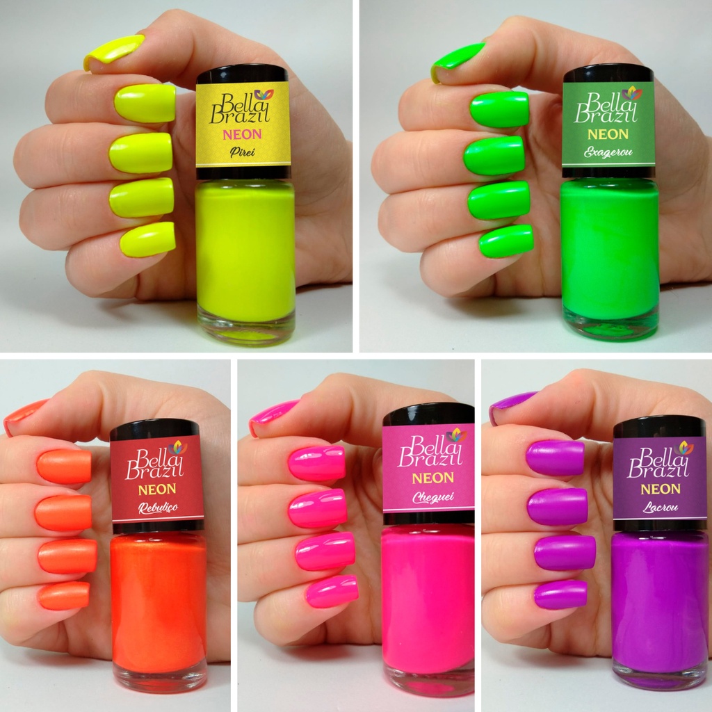 Kit Coleção Completa 5 Esmaltes Neon FREE Bella Brazil - Brilha na Luz ...