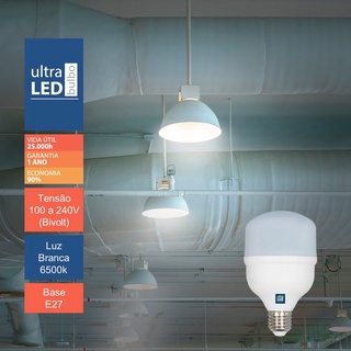 Lâmpada LED 20W, 30W, 40W, 50W Super Bulbo Ultraluz Bivolt Econômica 6500K Branca Fria E27 (1 ...