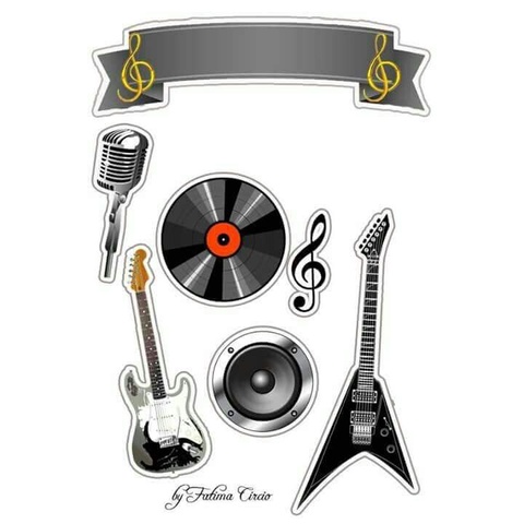 Topo De Bolo Topper GUITARRA ROCK MUSICA Cortado Colado Personalizado ...