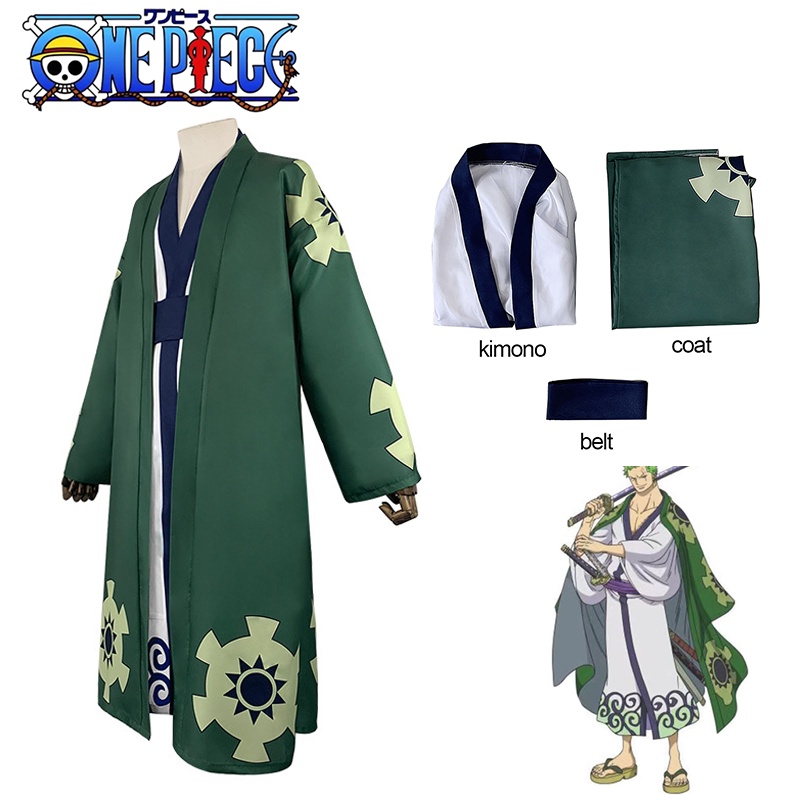 One Piece Anime Roronoa Zoro Cosplay Costume Kimono Robe Full Suit ...