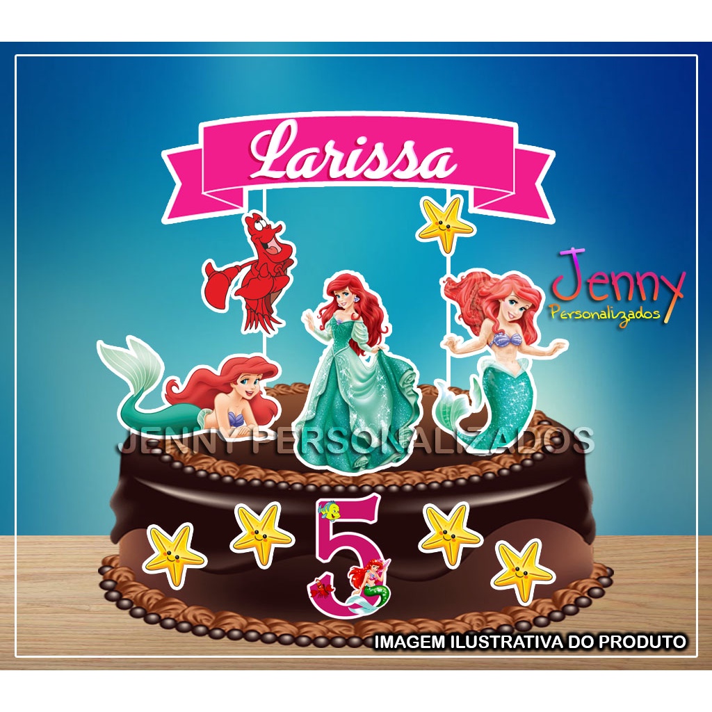 Topo Topper de bolo Ariel Personalizado | Shopee Brasil