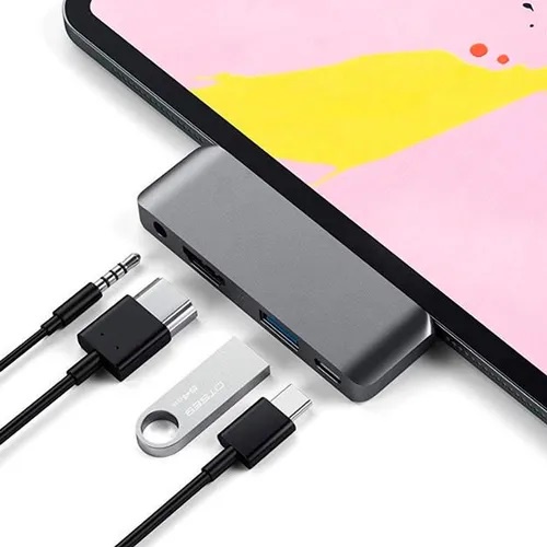 Hub Adaptador Usb-c Para Hdmi / Usb 3.0 / Usb-c / Audio P2 | Shopee Brasil