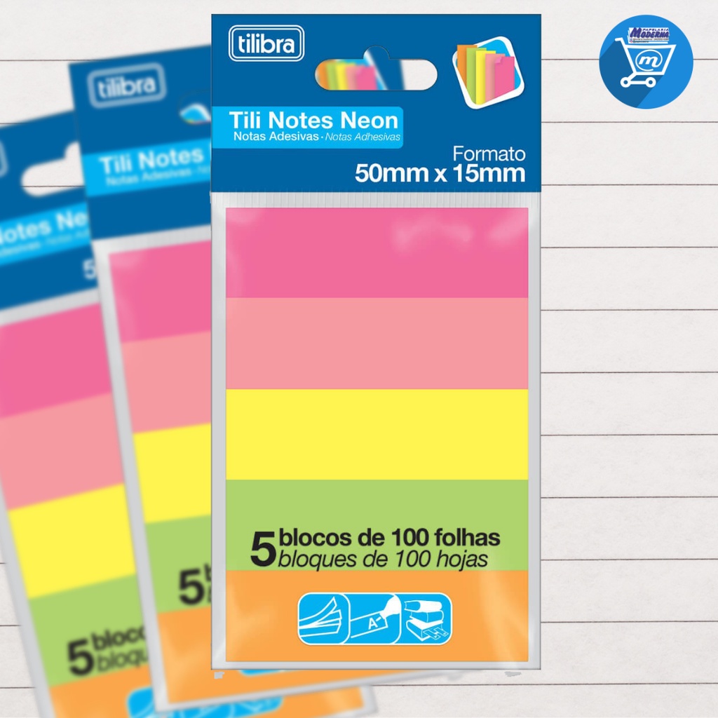 Bloco Adesivo Tili Notes Neon 50mmx15mm 5 blocos de 100 folhas | Shopee ...