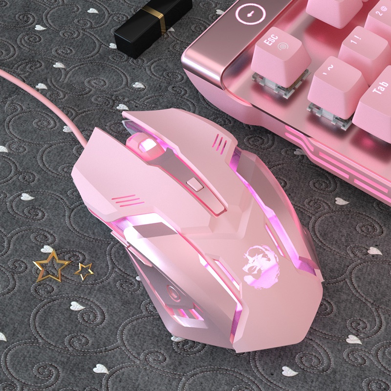 Mouse Gamer Com Fio Rosa Silencioso Ergon Mico Led Usb Menina Fofo Jogo Do Jogo Muose Para ...