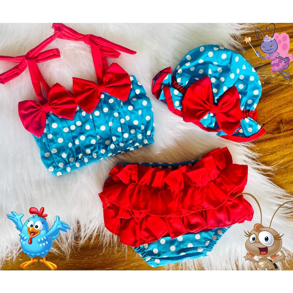 Conjunto Banho De Sol Moda Praia Bebe Bunda Rica Croped + Chapeu ...