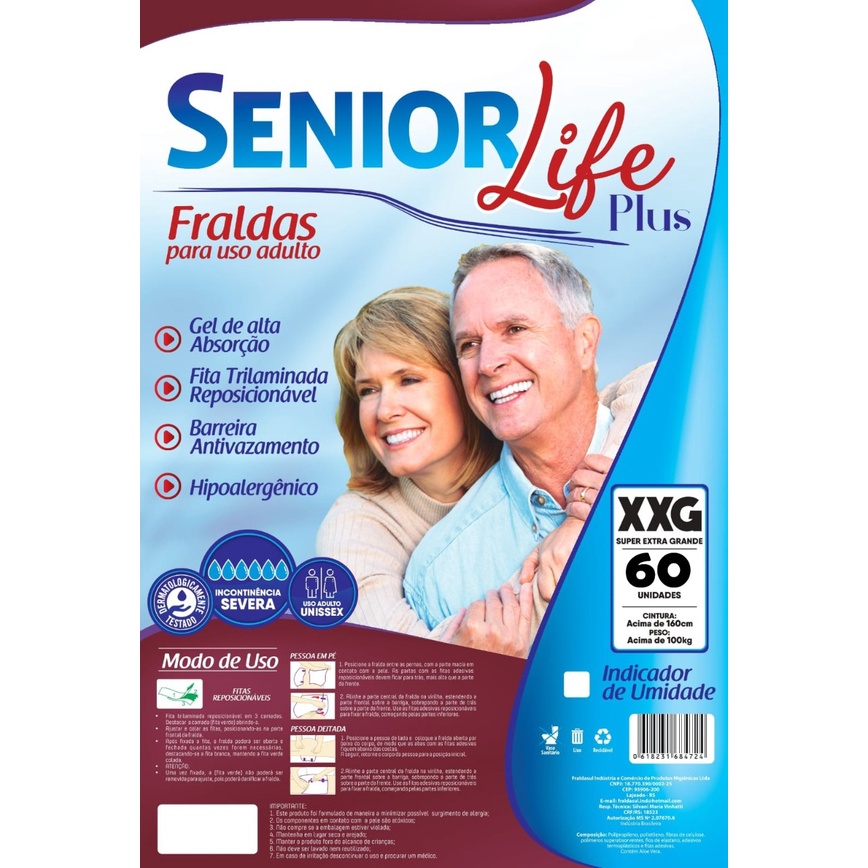 Fralda Geriátrica 60 Unidades, Senior Life Plus - Tamanho Xxg Extra Grande | Shopee Brasil