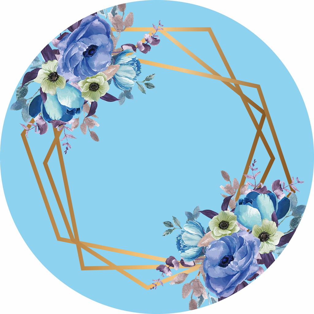 Painel Redondo De Lona Decoração De Festa Flores Azul e Geometricos ...