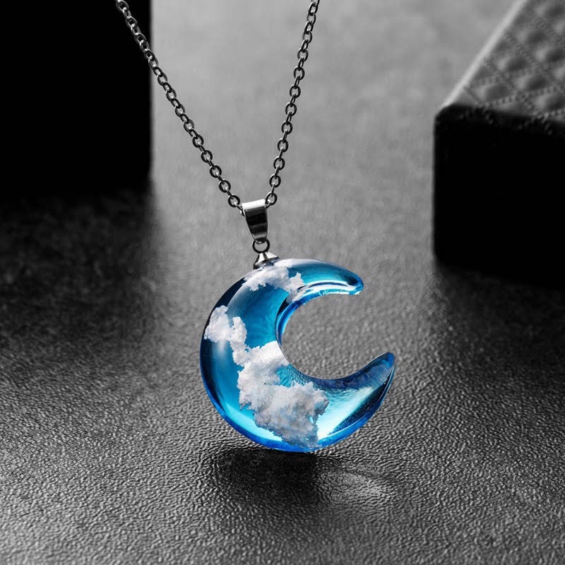 Colar De Lua Pingente Céu Azul Nuvens Brilha No Escuro Pedaço Do Céu ...