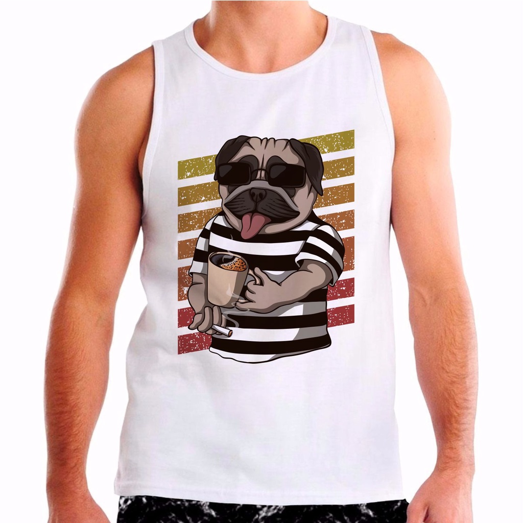 Camiseta Regata Cachorrro Pug Bebendo e fumando vida adulta | Shopee Brasil