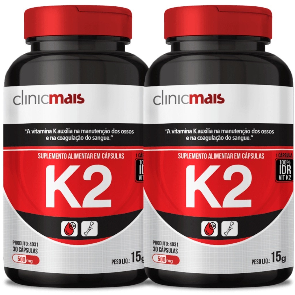 Combo 2 Vitamina K2 Menaquinona-7 Mk-7 65mcg Com 30 Caps Cada Total 60 ...