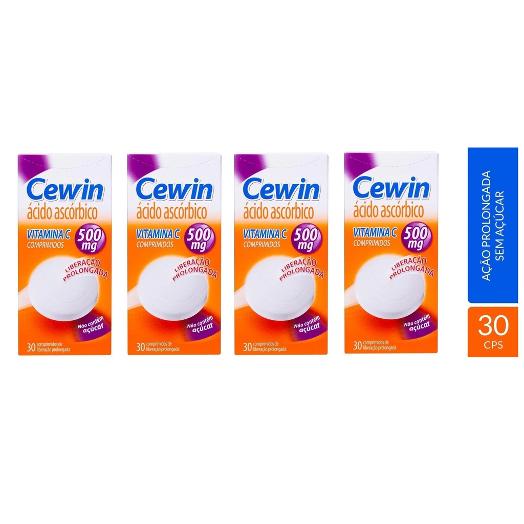 Kit 4 Caixas Cewin 500mg 30 Comprimidos ( Vitamina C ) | Shopee Brasil