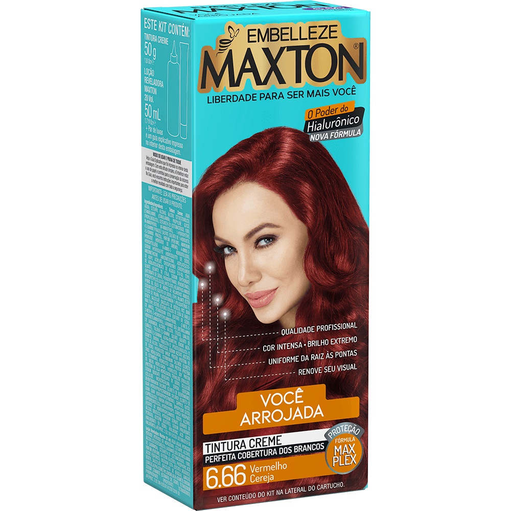 Tinta de cabelo maxton ruiva +arrojada vermelho cereja 6.66 | Shopee Brasil