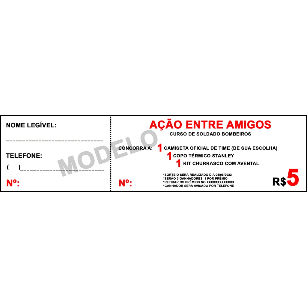 Bloco Talão de Rifa, Tickets ou Sorteio Personalizado com Canhoto ...