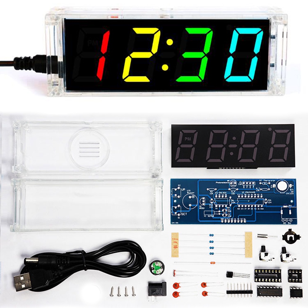 kit De Relógio Eletrônico DIY 4 Tubo Digital Multicolor LED Hora Semana ...