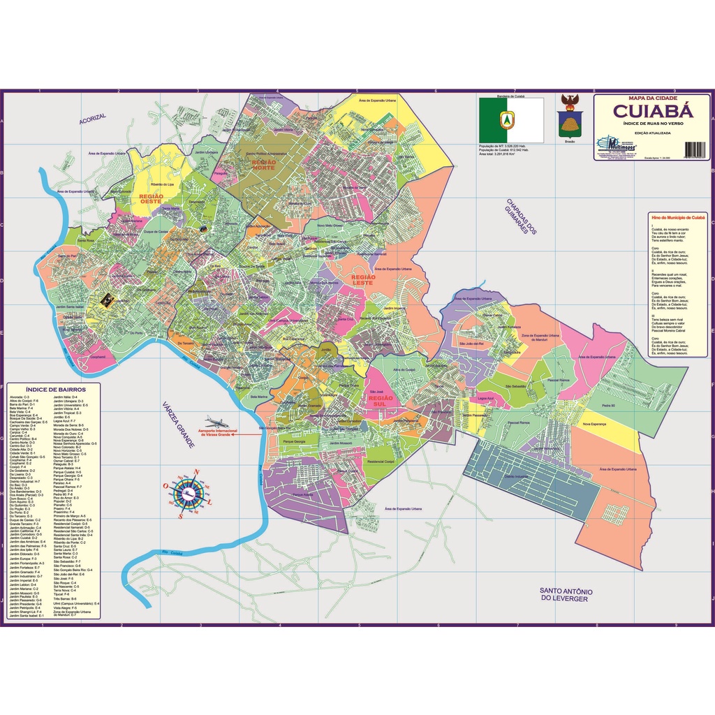 Mapa Município Cuiabá Politico Ruas Rodoviário Poster geográfico ...