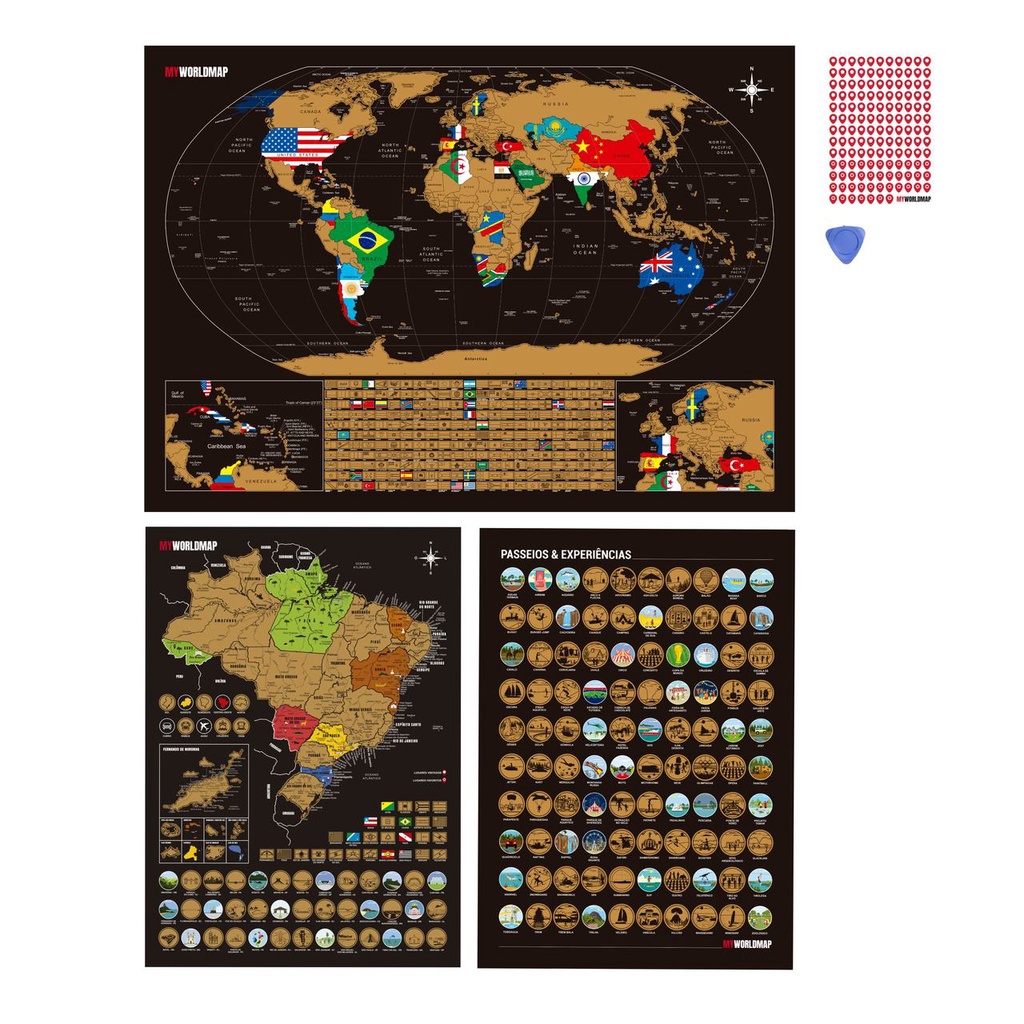 Kit Completo Mapa Raspadinha - Mapa Brasil, Mapa Mundi Flags e Lista ...