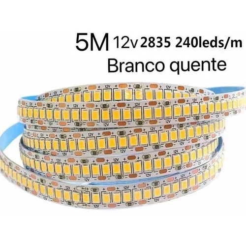 Fita Led 2835 5m 240leds 3000k - cor quente 12v Ip20 Sem Silicone | Shopee Brasil
