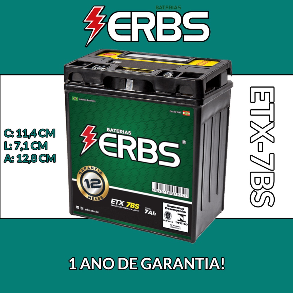 Bateria moto Erbs 7ah / Etx-7bs - Melhora o Preço
