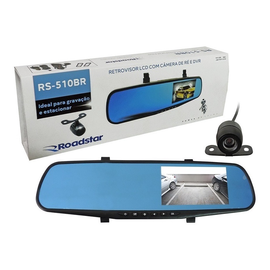 Retrovisor Com Câmera de Ré e Frontal Tela lcd 4,3 RS510BR + DVR camera dupla filma grava viagem ...