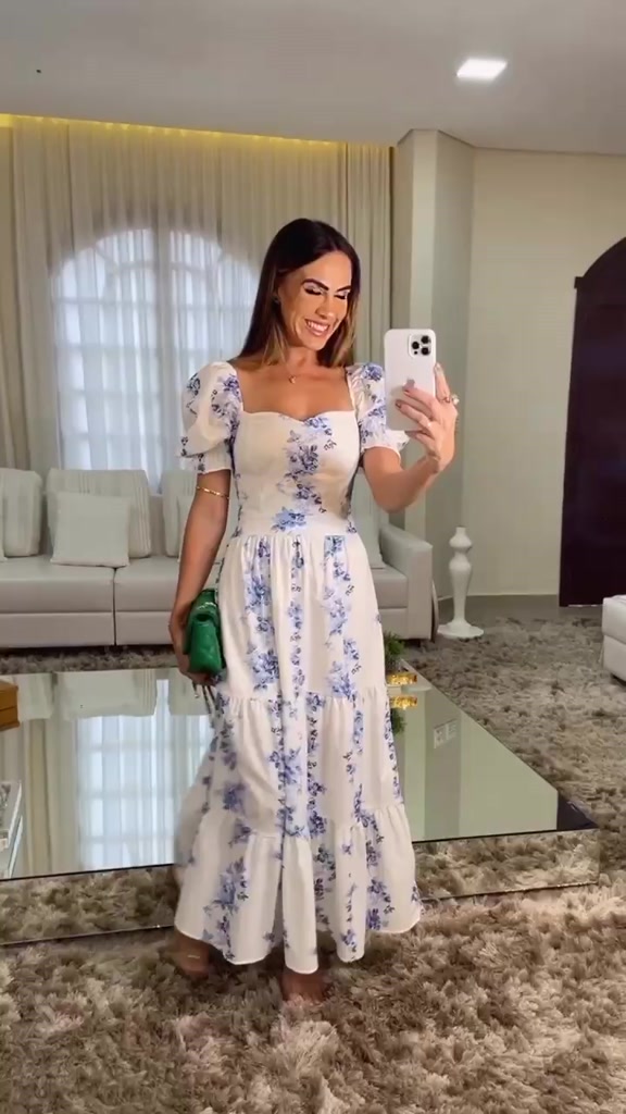 Vestido Mary longo manga bufante, elegância e estilo. | Shopee Brasil