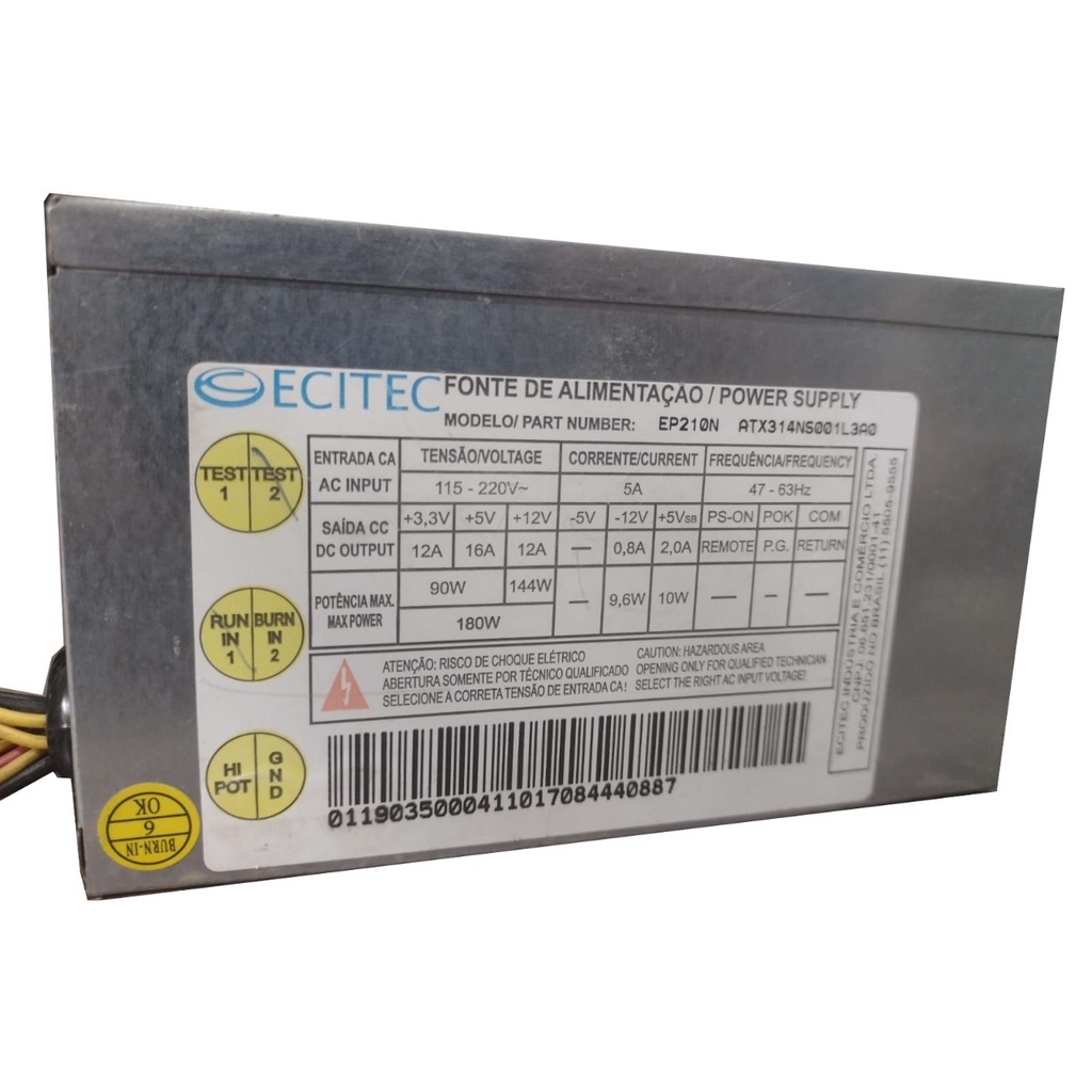 Fonte Para Desktop PC Ecitec 180W Com 20 Pinos | Shopee Brasil