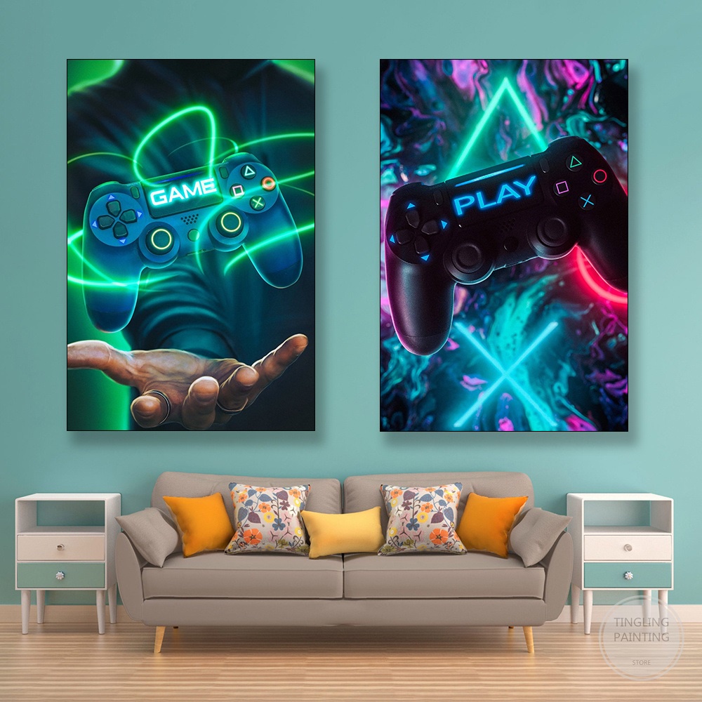 Quadro Decorativo 2 Peças 40x60 Vídeo Game Jogo Gamer Para Quarto