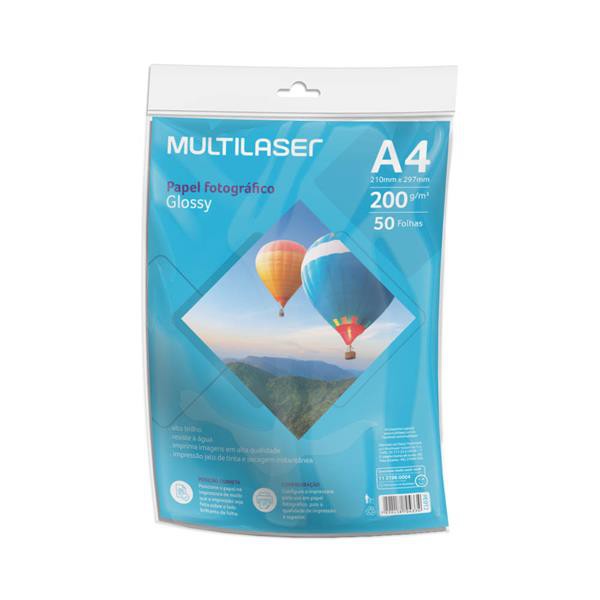 PAPEL FOTOGRÁFICO GLOSSY PAPER A4 200G 50 FOLHAS MULTILASER PE012 ...