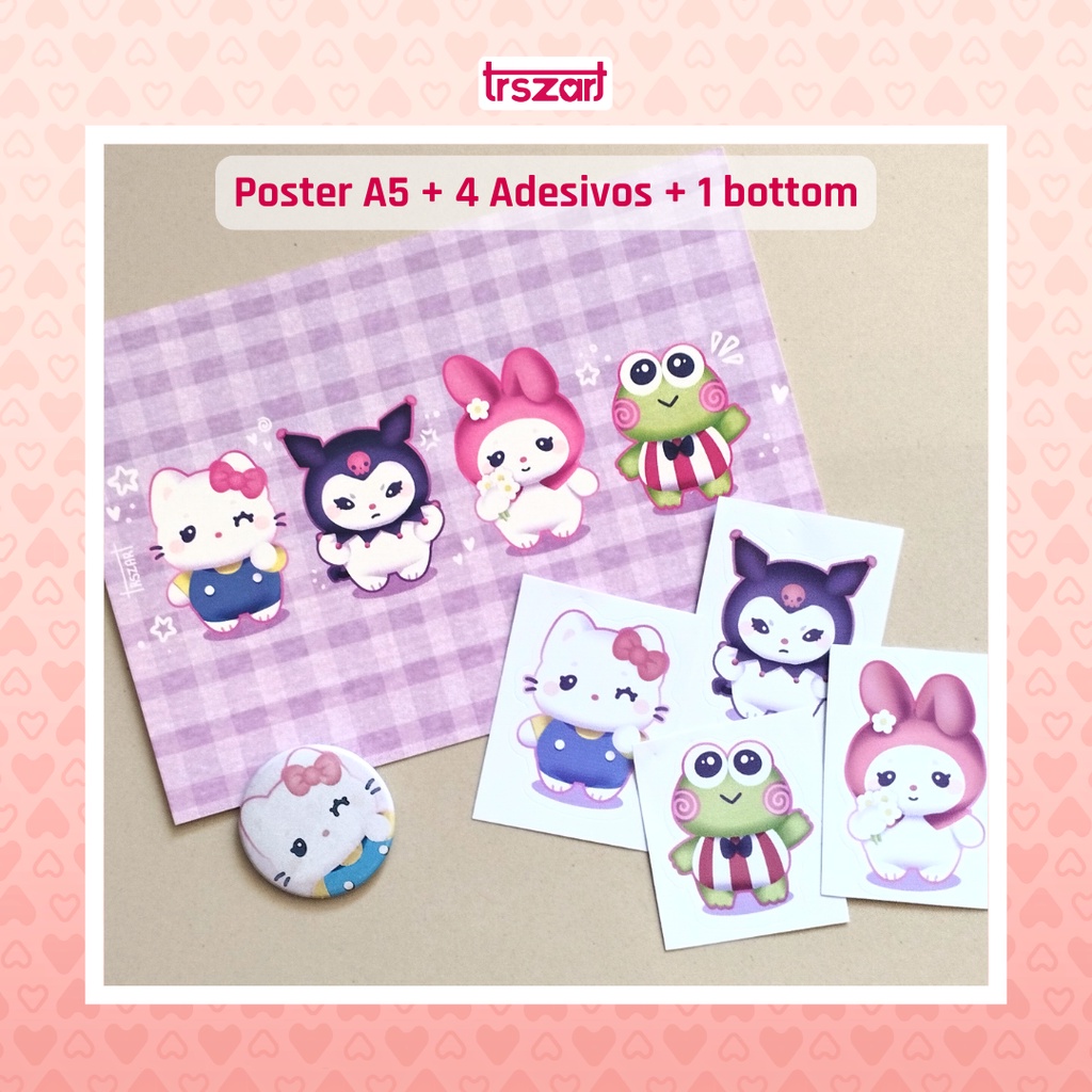 Combo Sanrio Friends - Hello Kitty Print/Poster + Adesivos + Bottom Kit ...