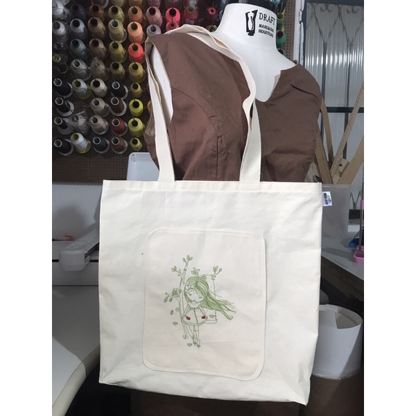 ecobag com bolso bordado | Shopee Brasil