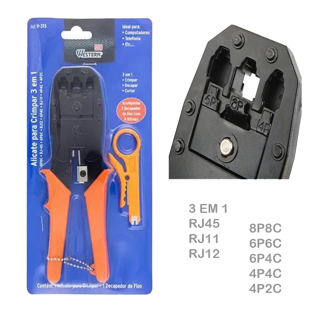 Alicate De Crimpar Crimpagem Rj45 Rj11 Rj12 8P8C 6P6C 6P4C 4P4C 4P2C ...