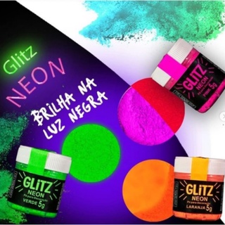 Kit 5 Pós Glitz Cores Neon Brilha Na Luz Negra Para Decorar Fab! Para ...