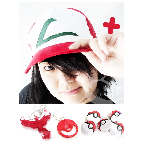 Kit Pokémon 6 Peças: Boné Ash + Colar/Chaveiro + Broche | Shopee Brasil