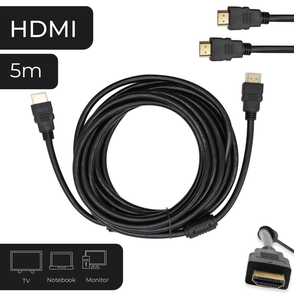 Cabo HDMI 5 Metros 4k 3d Hd Tv Ps Xbox Pc Game Notebook | Shopee Brasil