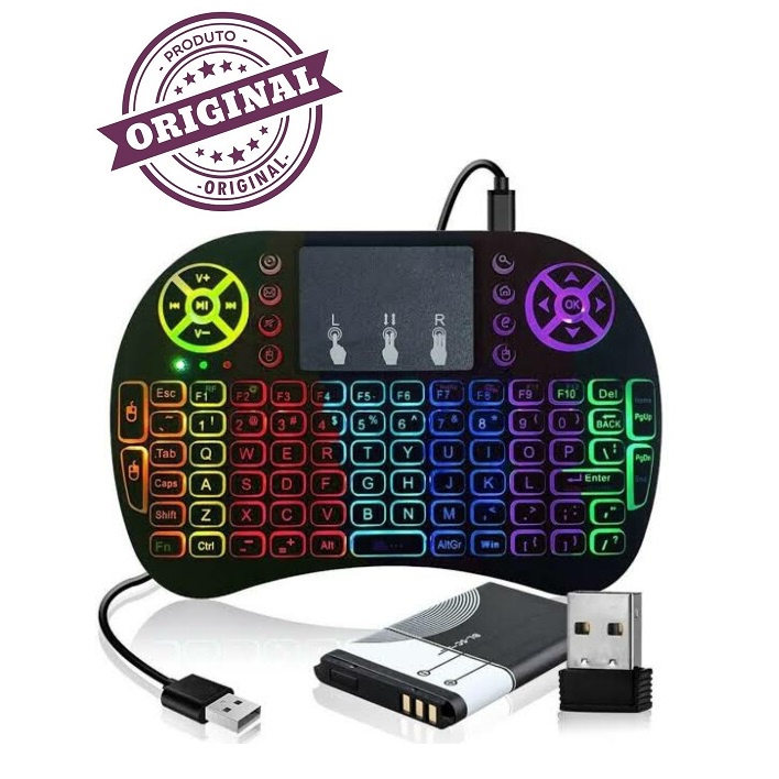 Mini Teclado Controle Wireless Iluminado Luz Led Para Smart Tv Tv Box e ...