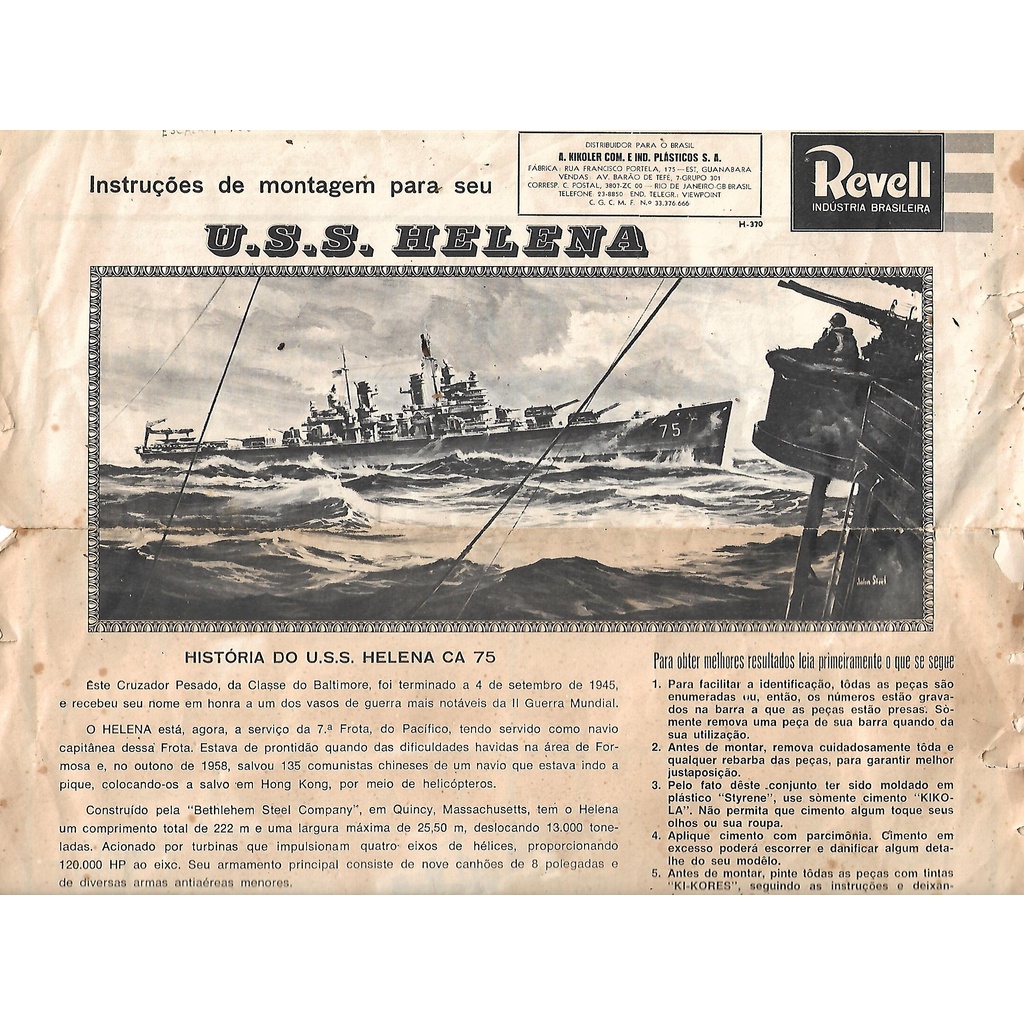 Manual Revell Navio Uss Helena Ca 75 Ii Guerra Mundial Original Anos 60 ...
