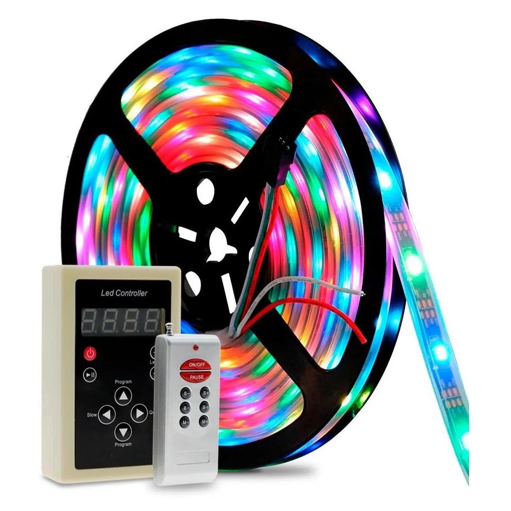 Fita Led Digital 6803 Rgb 328 Efeitos 3 Vias + Controle Fita Rgb 6803 3 ...