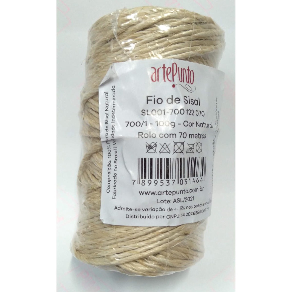 Fio de Sisal 700/1 100 gramas 70 metros cor natural (Artepunto ...
