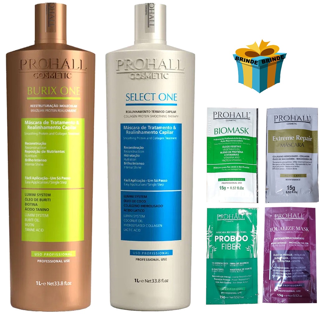 Escova Progressiva Prohall Select One e Escova Burix Vegana 2x1000ML ...