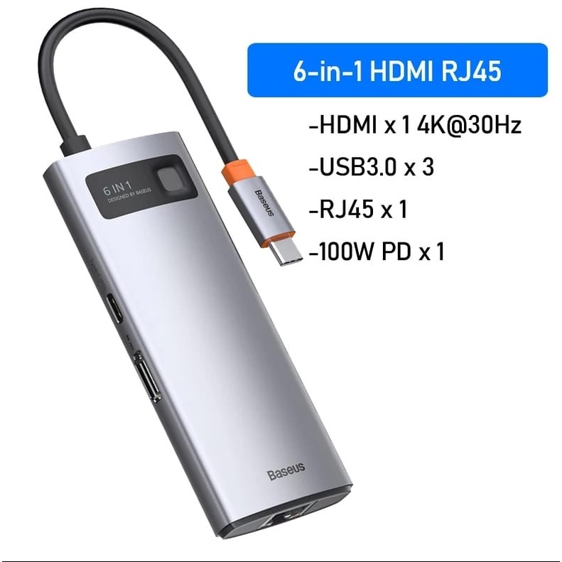 Hub Type-c Baseus 6 In 1 Hdmi 4k, Rj45 Compatível Chromecast | Shopee ...