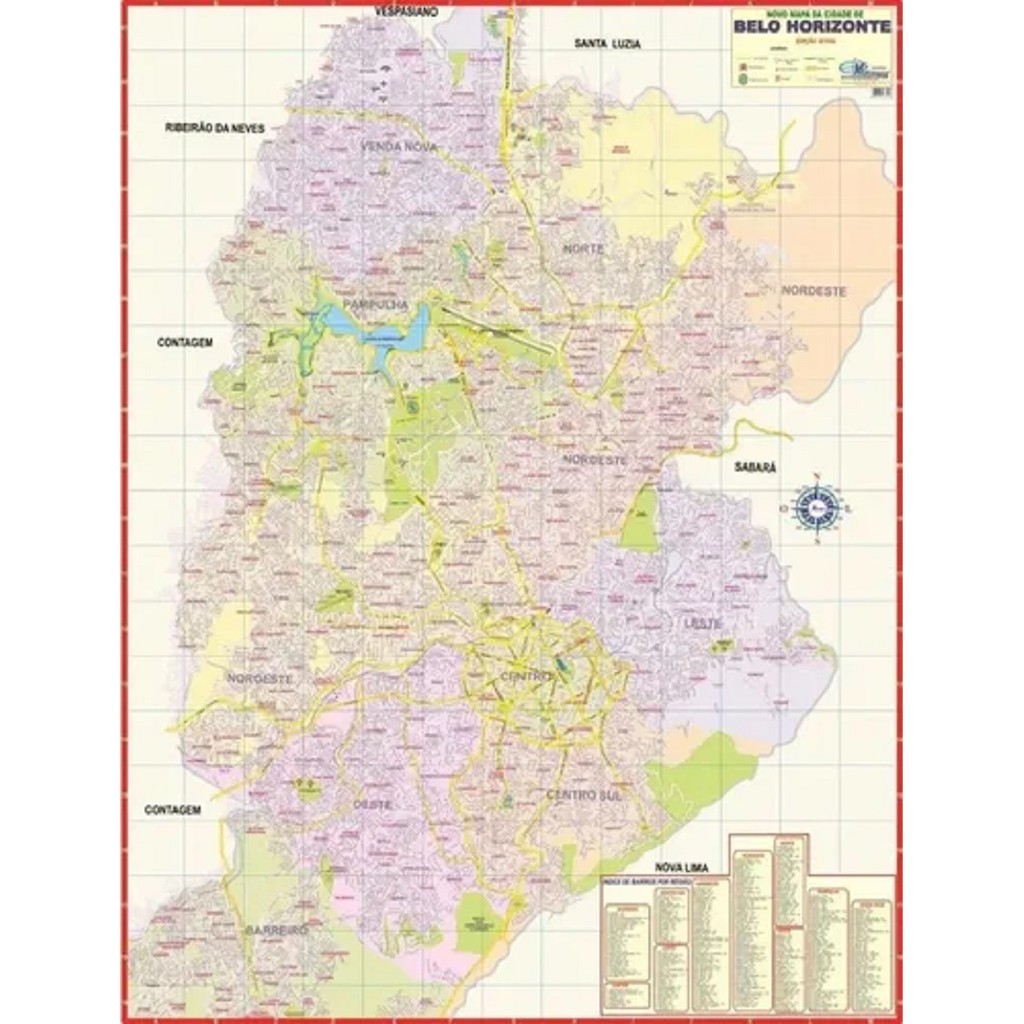 Mapa Político Gigante Da Cidade Município De Belo Horizonte 120 cm x 90 cm | Shopee Brasil