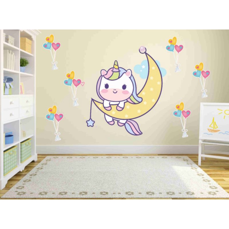 Adesivo De Parede Unicornio Quarto Princesa Segurando Na Lua Fundo ...