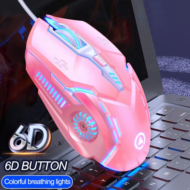 Mouse Gamer Feminino Rosa com fio Silencioso USB Mause Para Pc Laptop ...