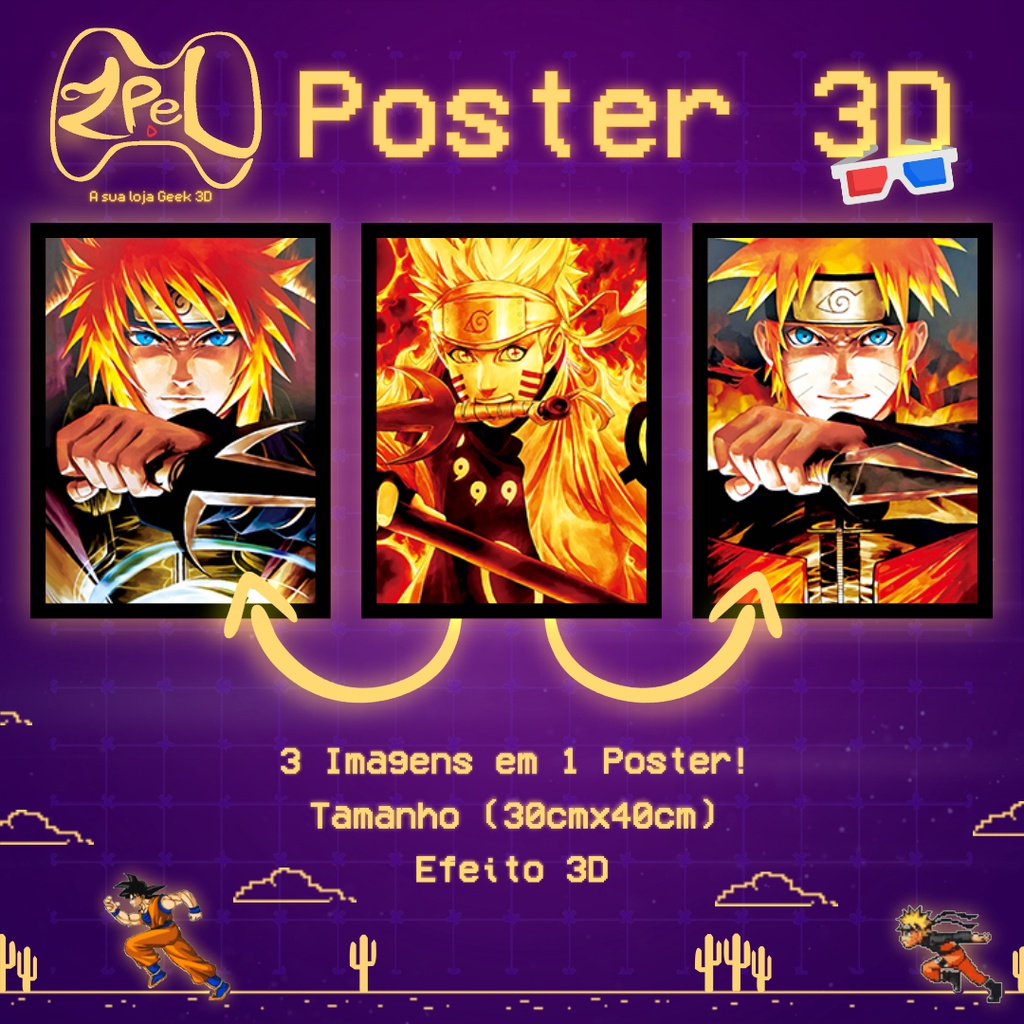 Quadro Poster 3D - Naruto - 3 Imagens em 1 Poster - Naruto e Minato ...