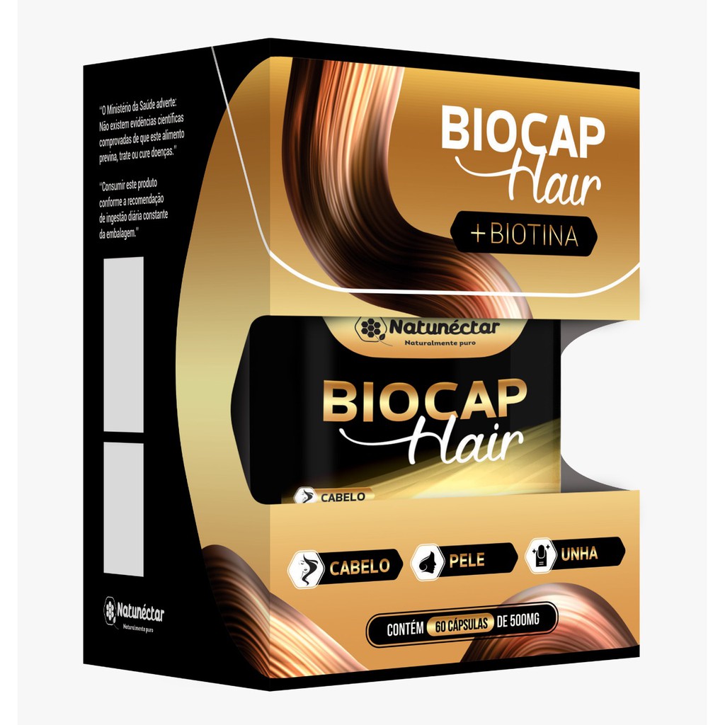 Biocap Hair 500mg + Biotina 60 Cáps - Cabelo Pele Unha Natunéctar ...