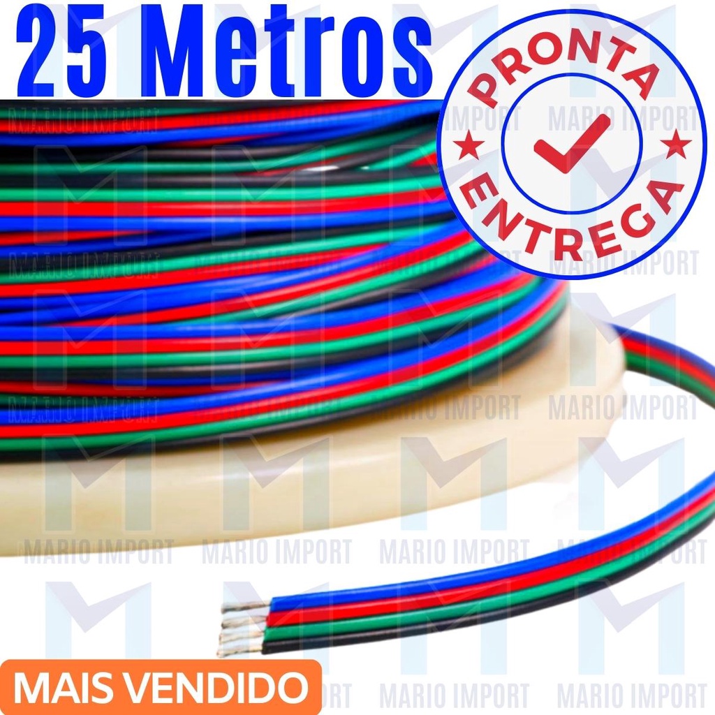Fio Para Fita Led RGB 4 Vias - 25 Metros | Shopee Brasil