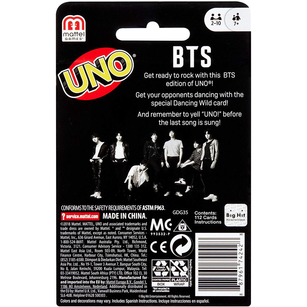K-POP BTS Uno Game Photo Carte (112 cards) weply Mattel Official MD ...