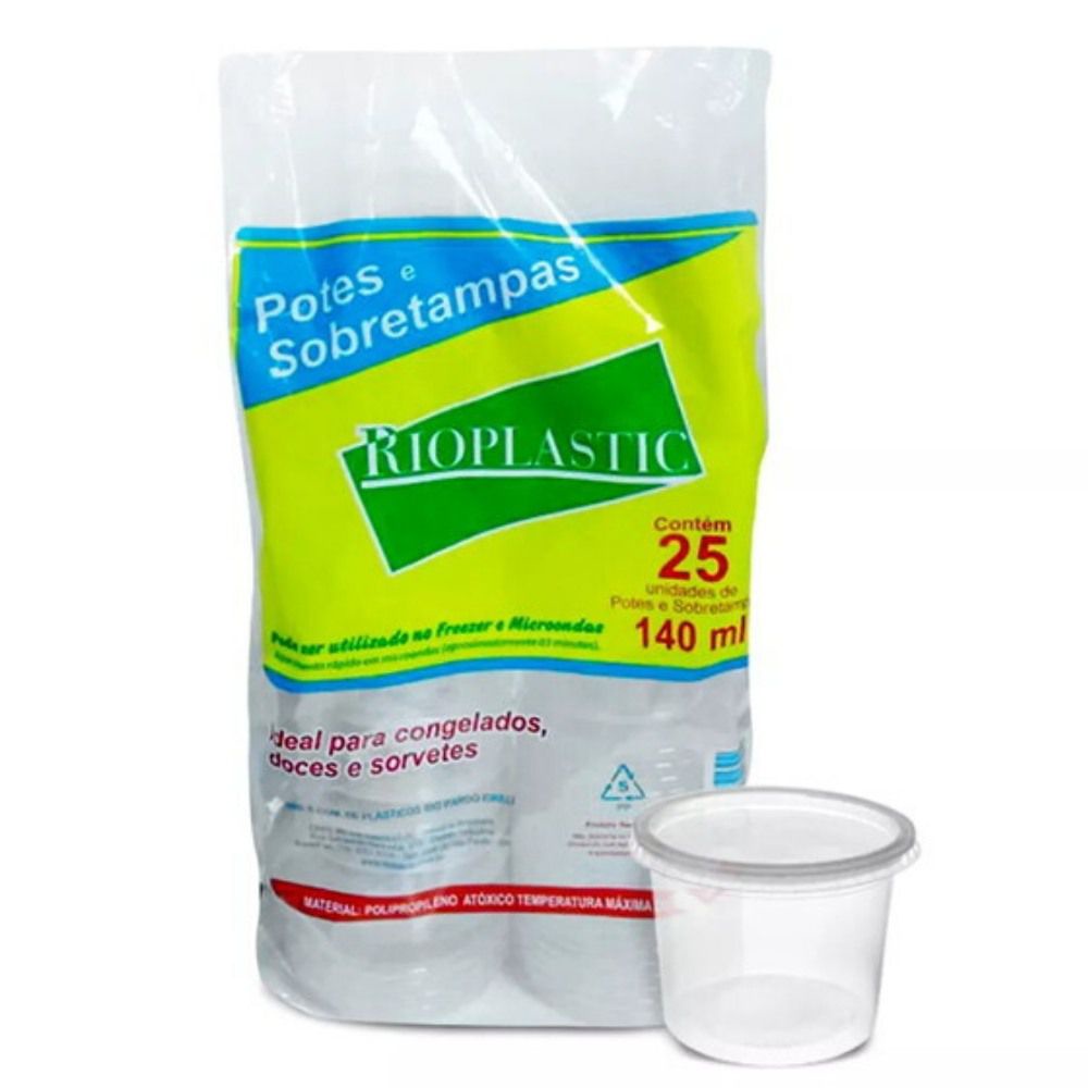 KIT POTE REDONDO 140ml RIOPLASTIC COM TAMPA C/25 UNID. | Shopee Brasil