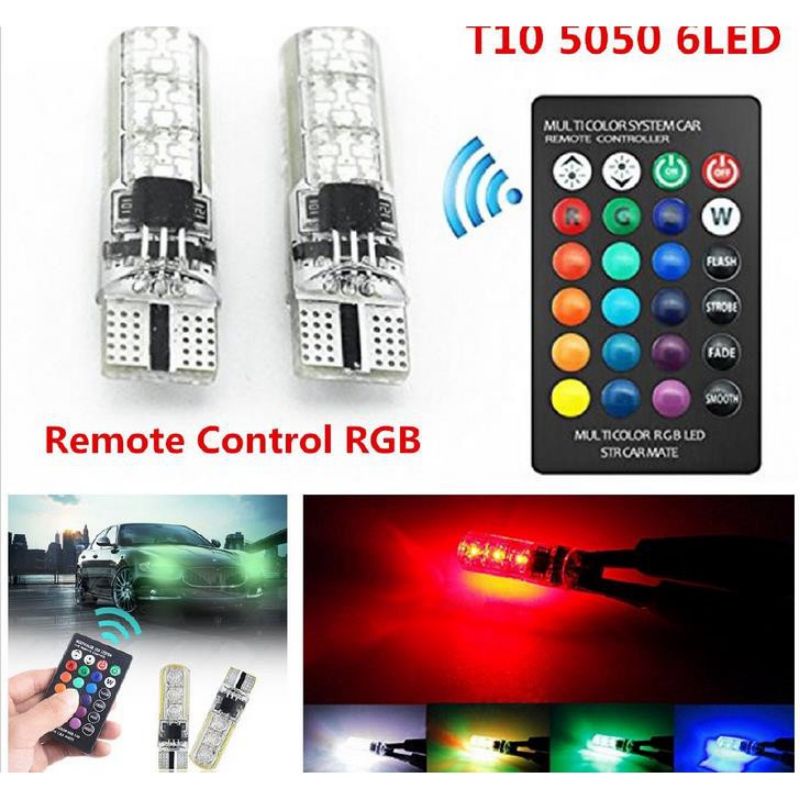 Lâmpada Indicadora de LED Colorida RGB t10 de Silicone 5050-6SMD 16 cores e controle remoto ...