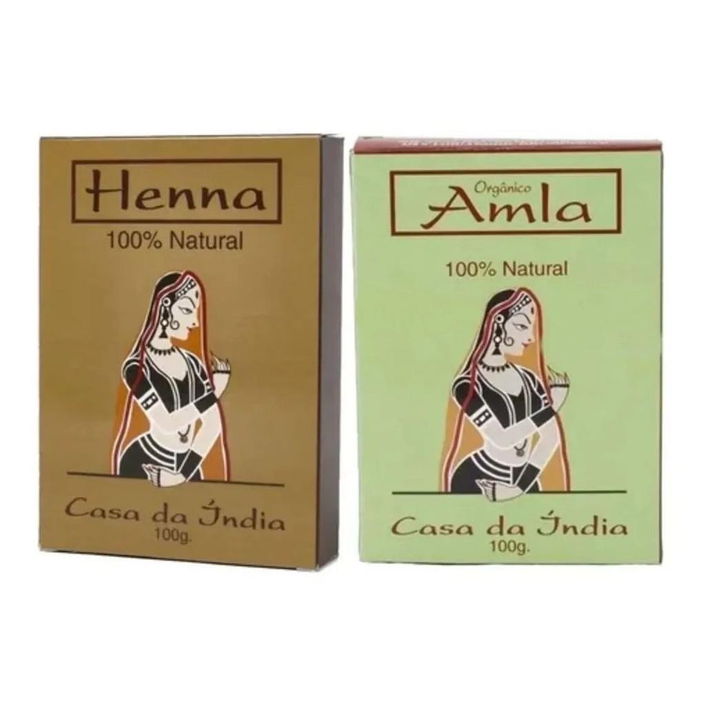 Kit Henna Indiana 100% Pura + Amla Casa da Índia Para Cabelo (Cobre ...
